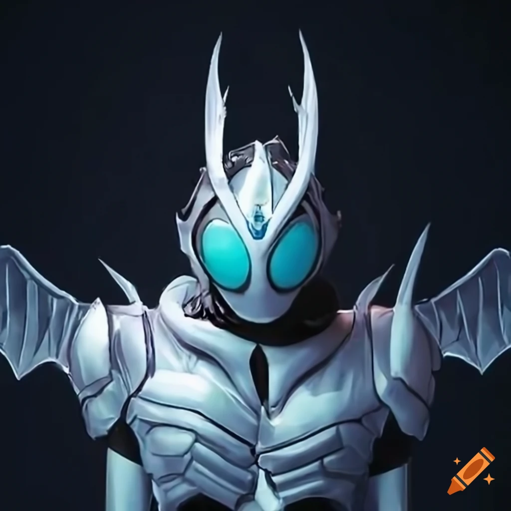 Masked rider, angelic white armor, bat ears