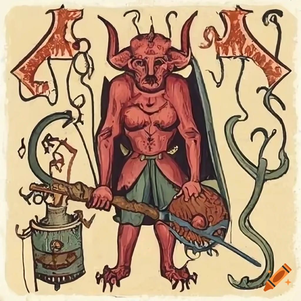 Ilustración medieval de demonio medieval