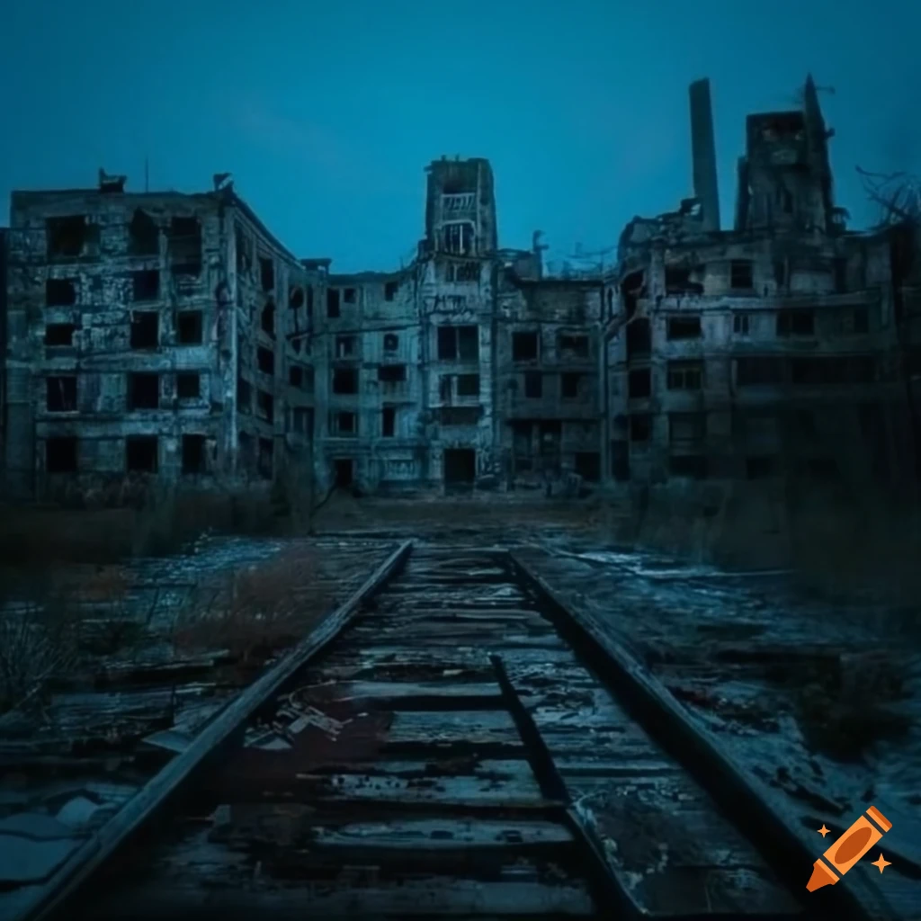 Abandoned city, night, creepy on Craiyon