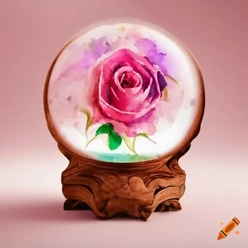 Watercolor magic rose under glas sphere disney on Craiyon