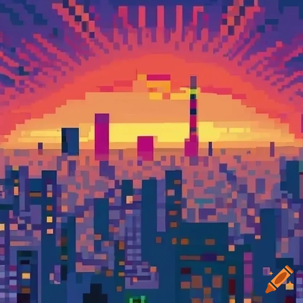 Pixel art overview tokyo during a sunset on Craiyon
