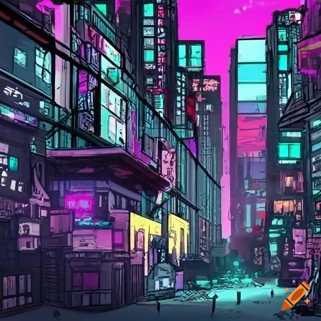 Cyberpunk 2d city game scene on Craiyon