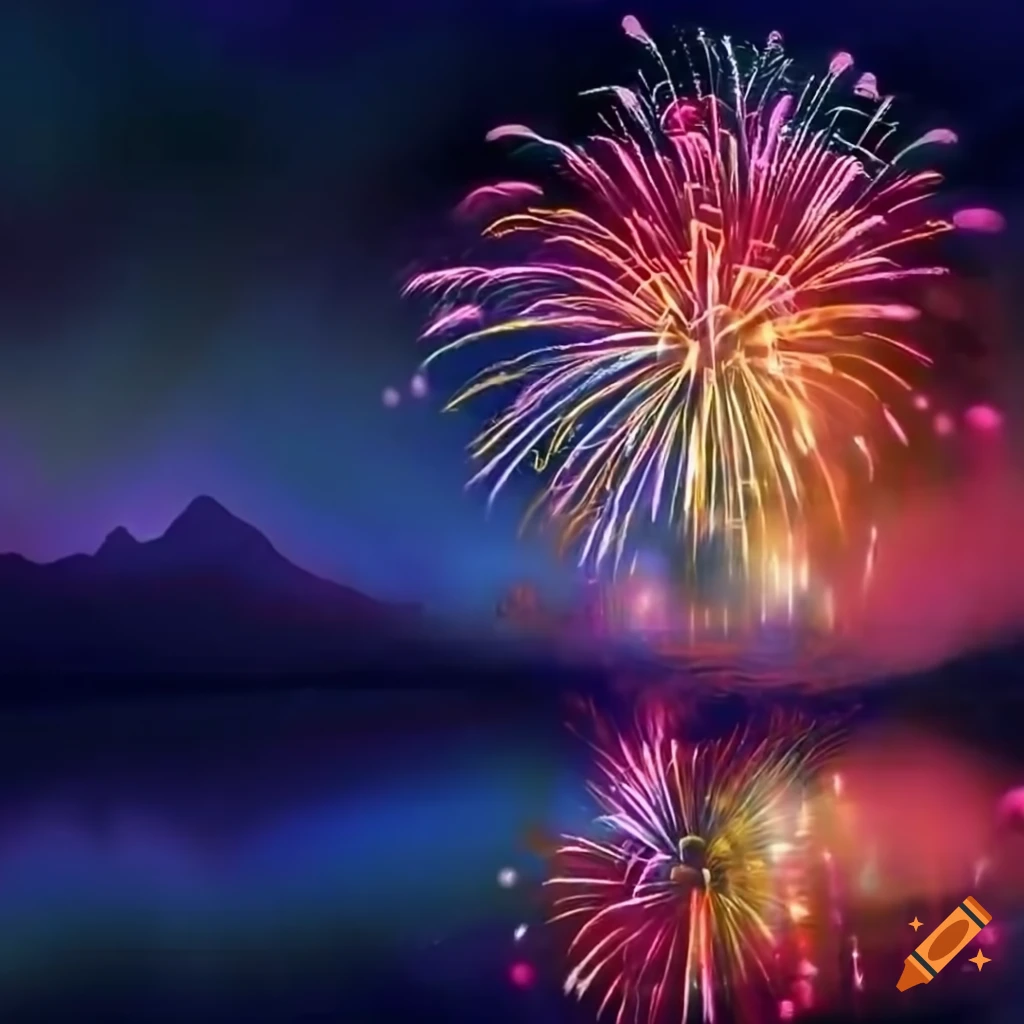 Fireworks over lake