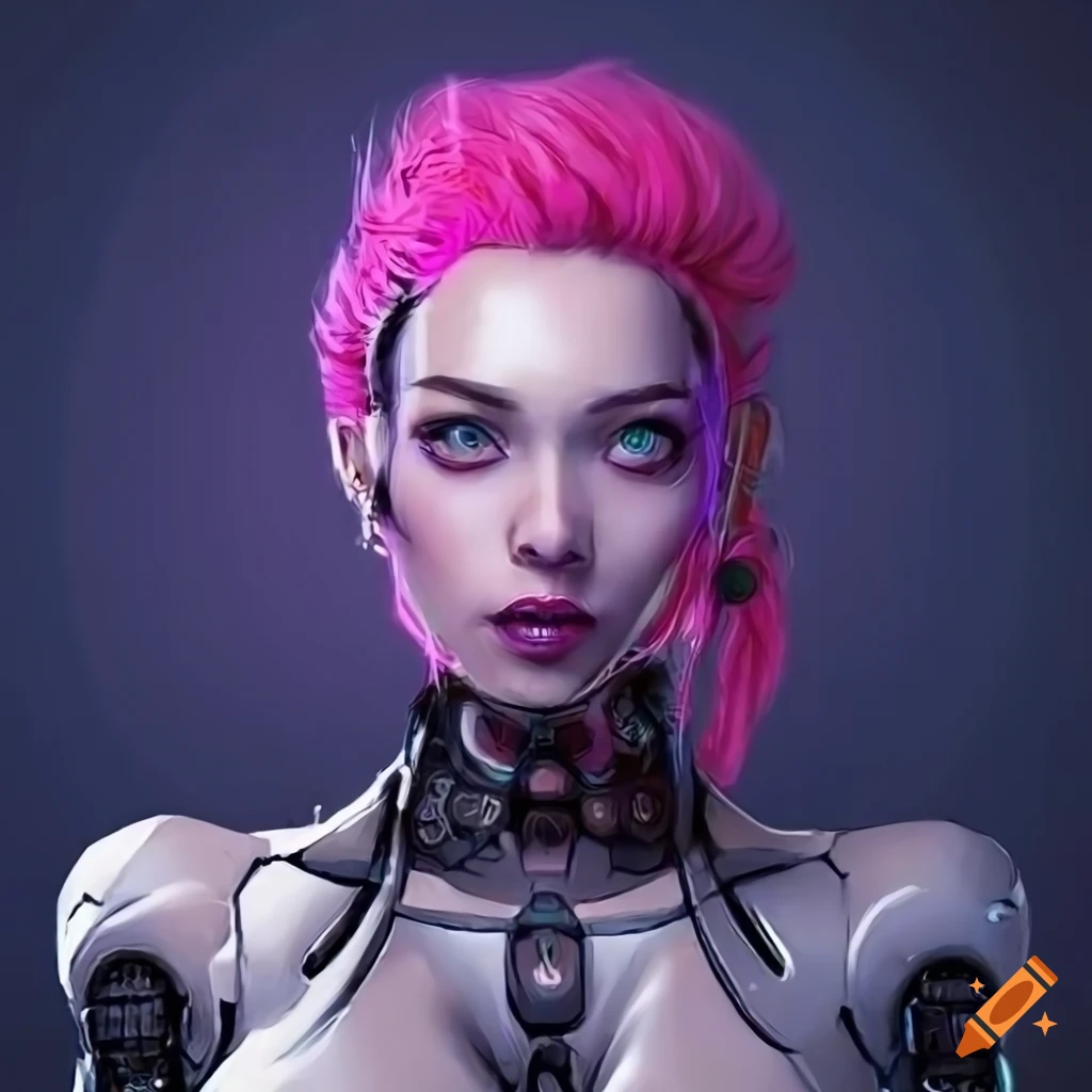 Cyberpunk girl half robot on Craiyon