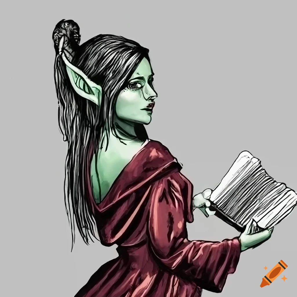 Fantasy rpg profile. Beautiful goblin woman scholar with long hair and ...