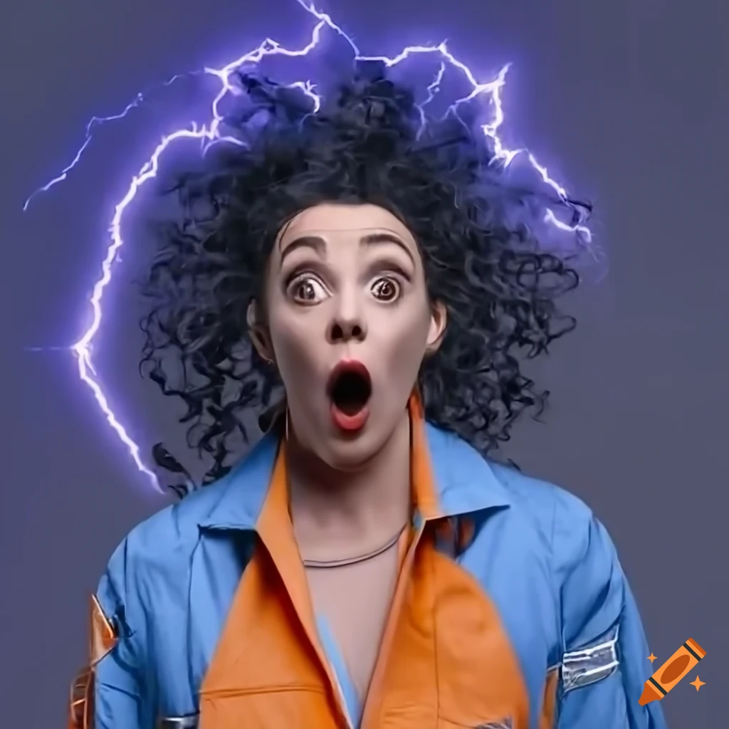 Astonished surprised shocked pale white woman with spiked curly black ...