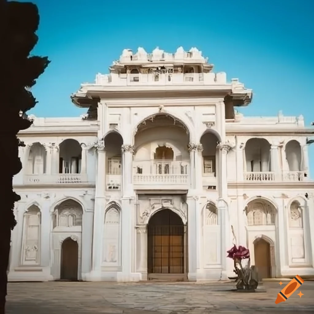 Mahal white house mediterranean architectural style full frontal elevation