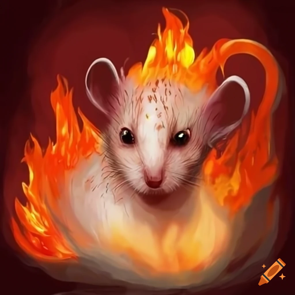 Cute looking female human fire rat hybrid that lives in both fire and water on Craiyon