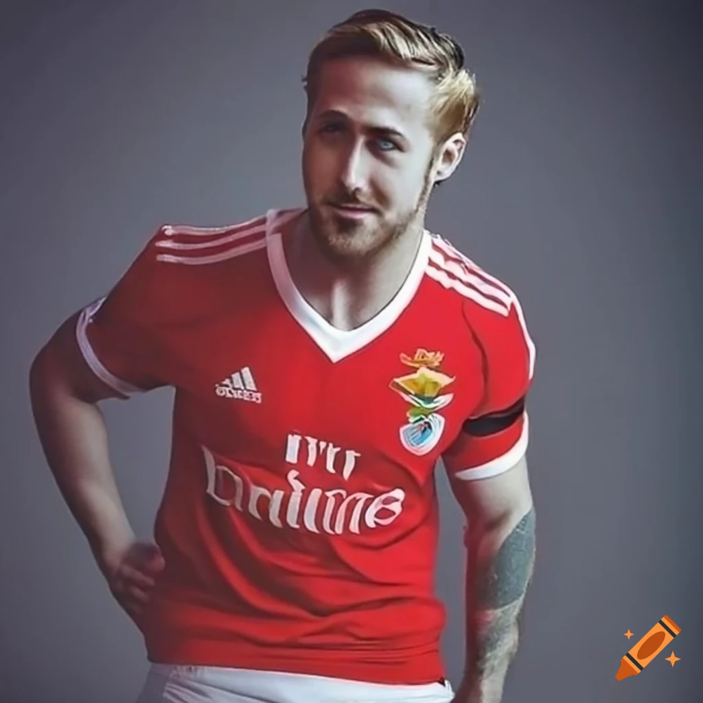 Ryan Gosling wearing a Benfica football shirt on Craiyon