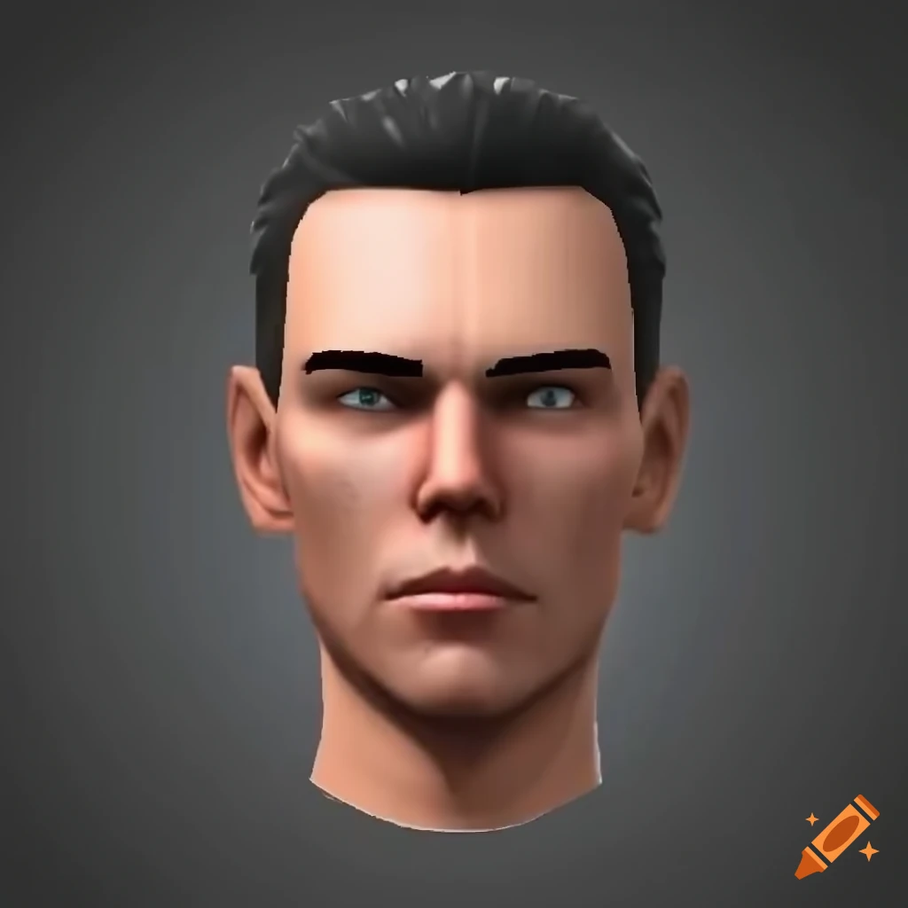 Front view of a detailed male face with a ps2 style on Craiyon