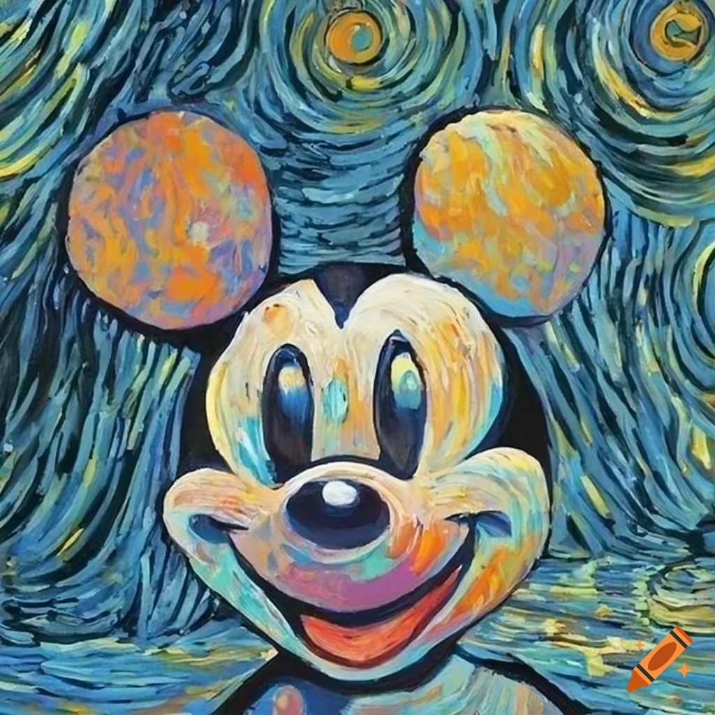Modern art of Mickey Mouse inspired by Vincent Van Gogh on Craiyon