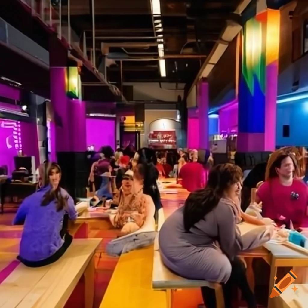 Inclusive LGBTQ youth community space in a repurposed mall on Craiyon
