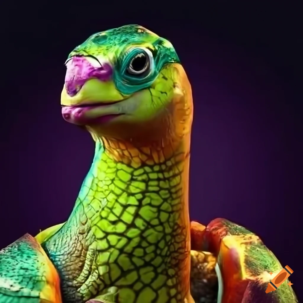 Funky turtle posing on a colorful set on Craiyon