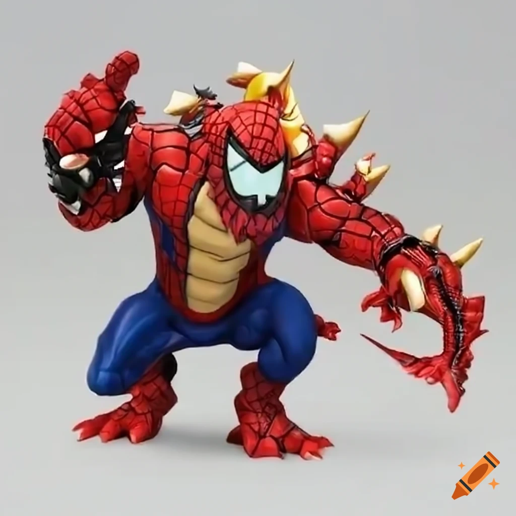 Spider-Man battling Metroid and Carnage-infused Bowser on Craiyon