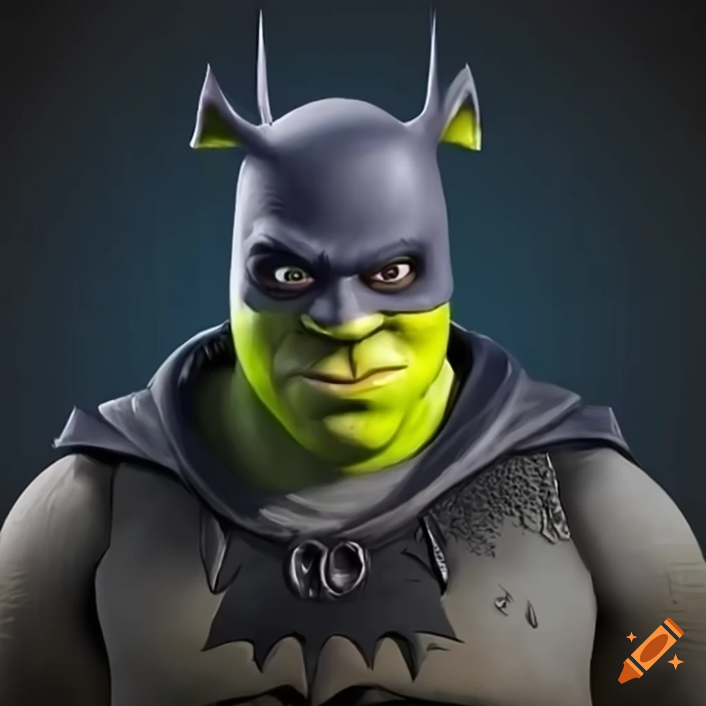 Parody artwork of Shrek as Batman on Craiyon