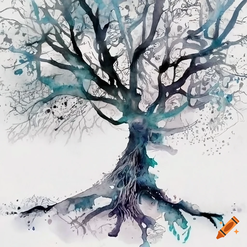 Monochrome tree of life artwork on Craiyon