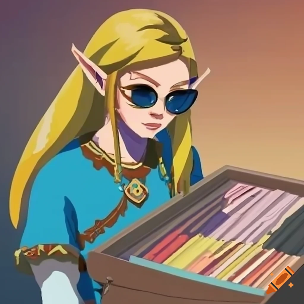 Fanart of Link and Zelda together wearing sunglasses on Craiyon
