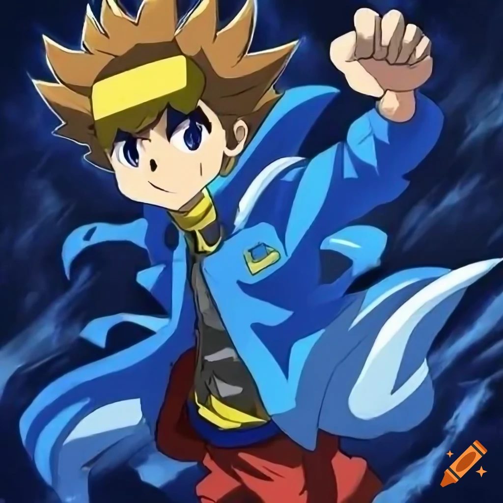 Beyblade metal fusion character with brown hair and blue outfit on Craiyon