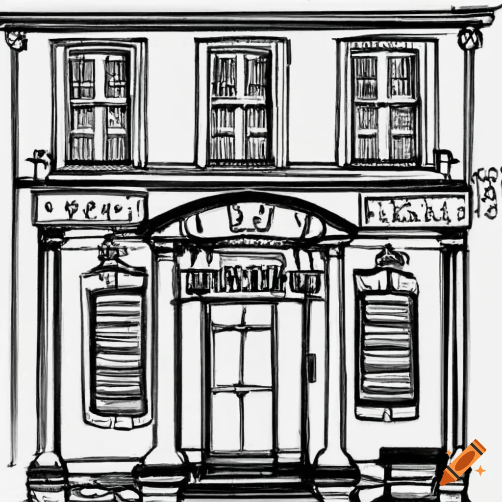 Simple coloring page of a pub exterior on Craiyon