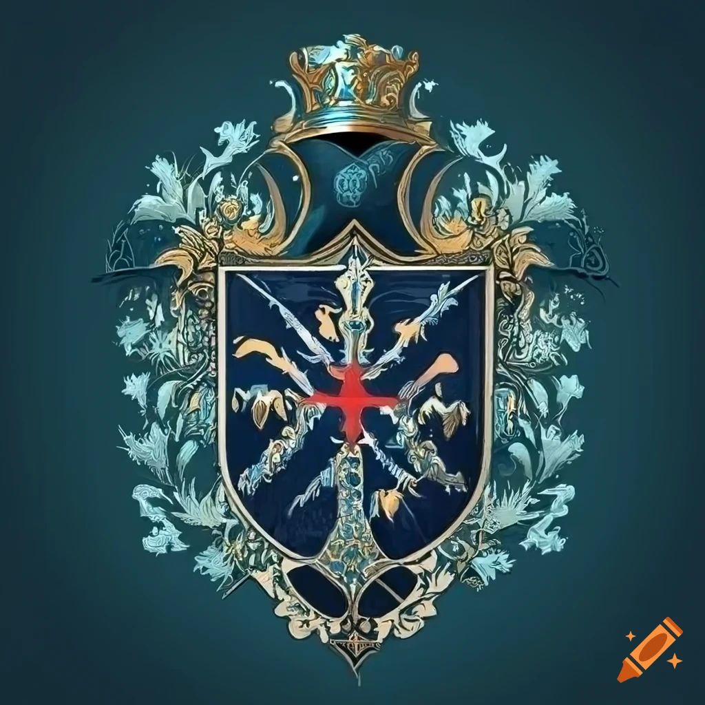 Detailed illustration of a medieval coat of arms on Craiyon