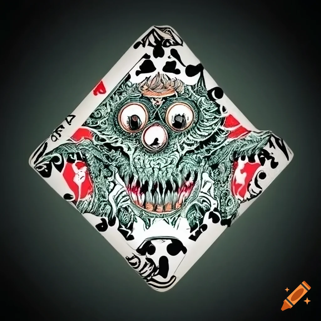 Artistic representation of a monster made of playing cards on Craiyon