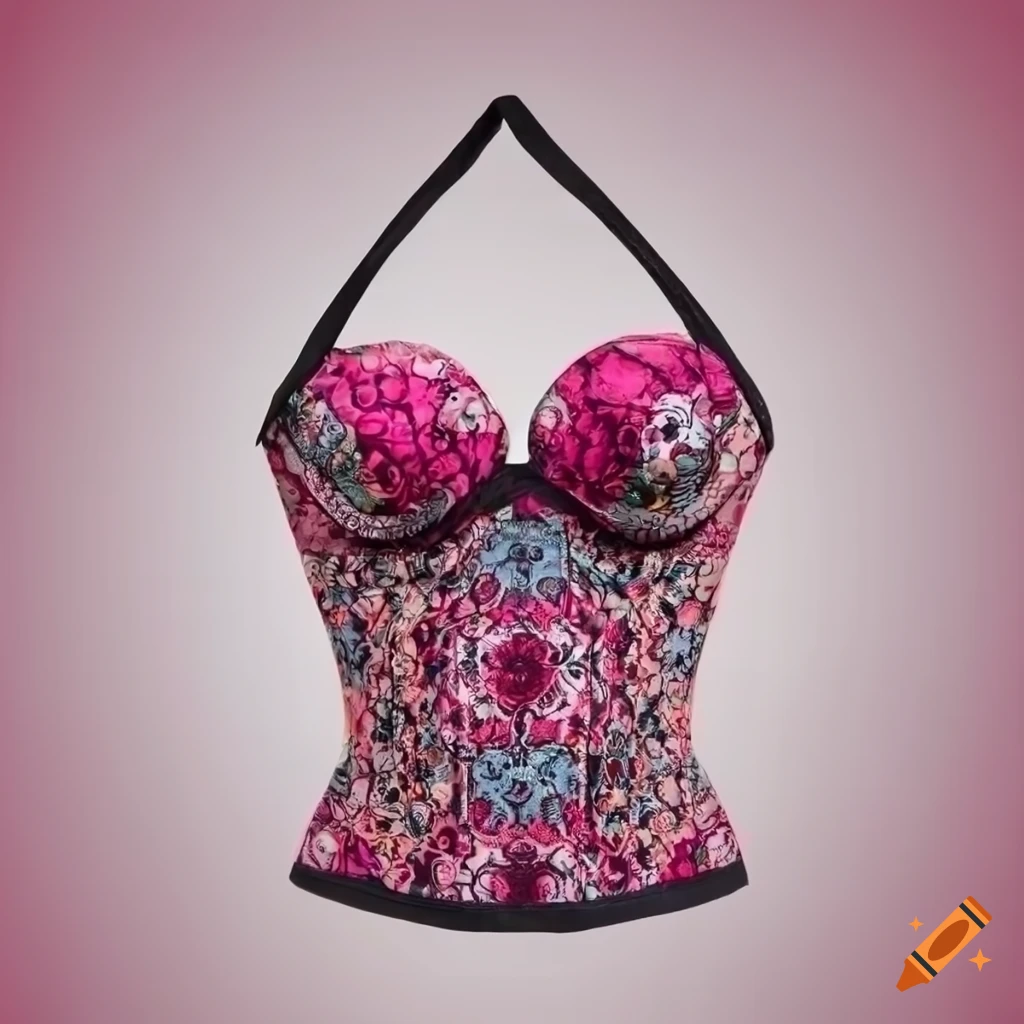 Deep raspberry and light grey tile print bustier top by SS24 on Craiyon