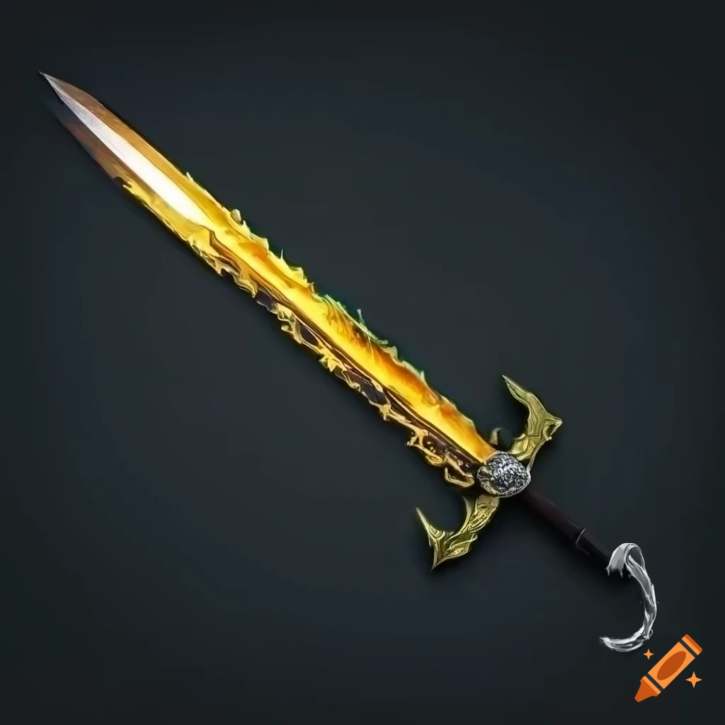 Intricate illustration of a fiery sword in a forest on Craiyon