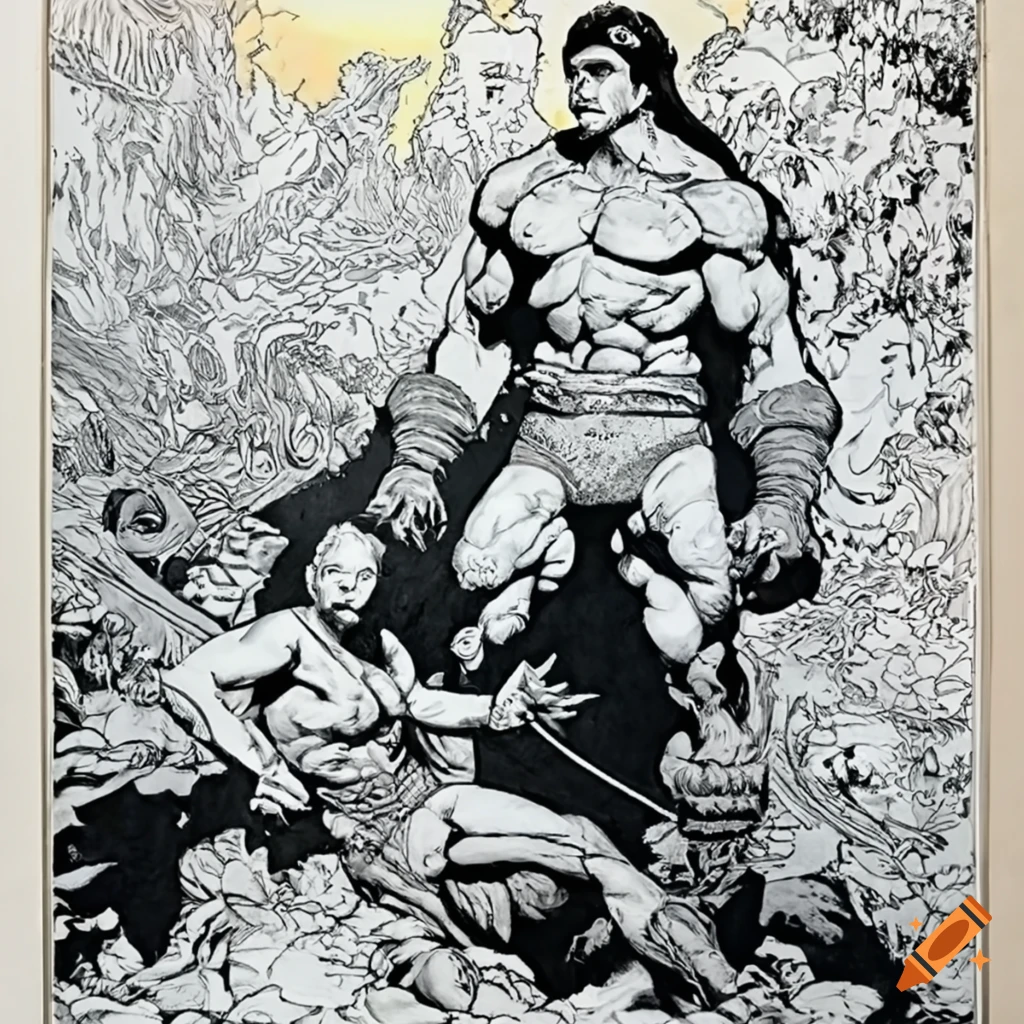 Detailed line art female inkings by Frank Frazetta on Craiyon