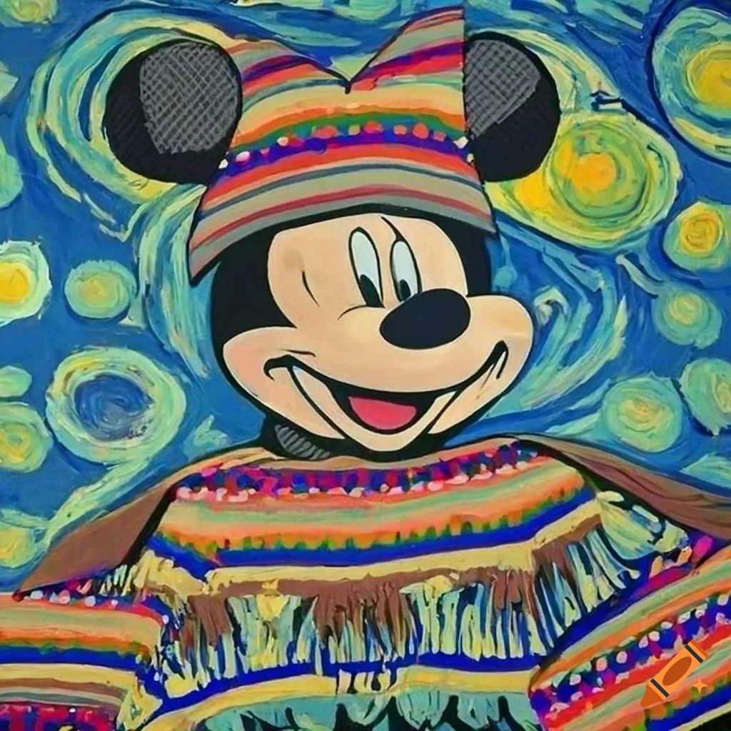 Modern art painting of mickey mouse in a peruvian poncho on Craiyon