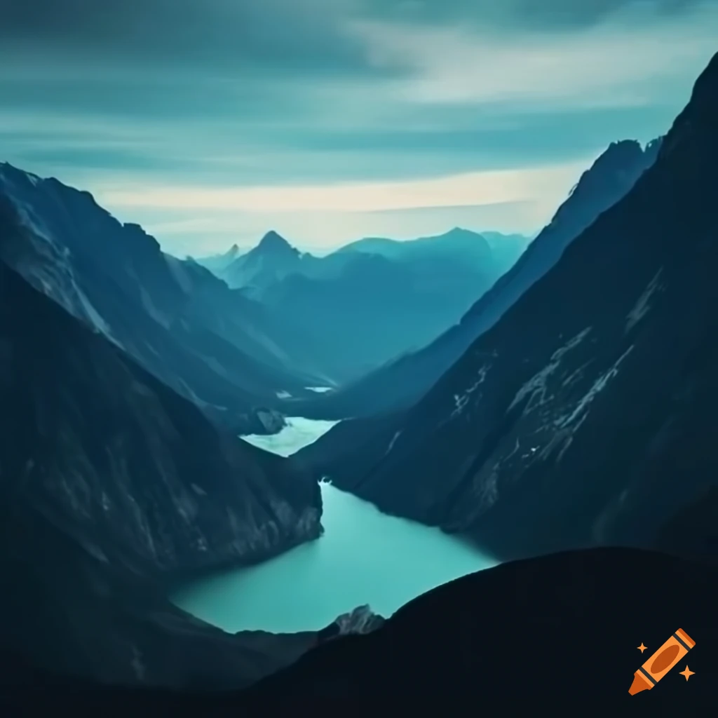 Stunning view of a gap between two majestic mountains on Craiyon