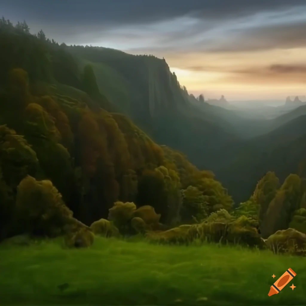 Photorealistic lorien landscape from lord of the rings on Craiyon