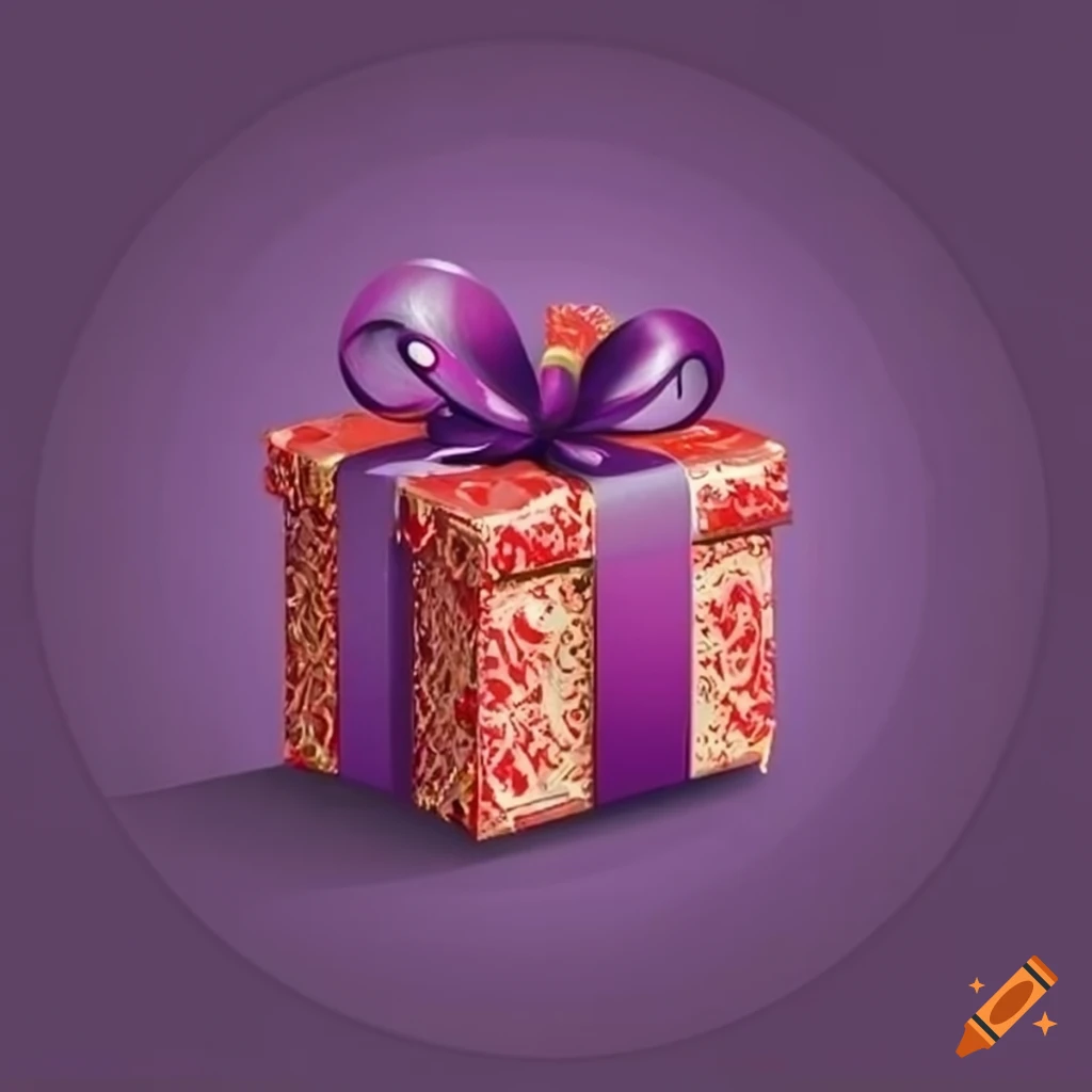 Elegant and colorful christmas gift with purple and red wrapping on Craiyon