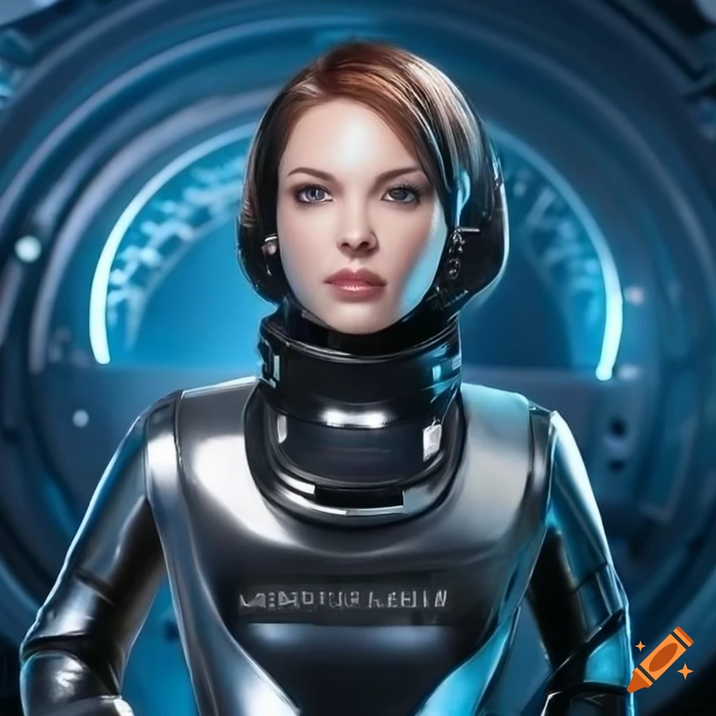 Portrait of a beautiful woman in a futuristic space suit on Craiyon