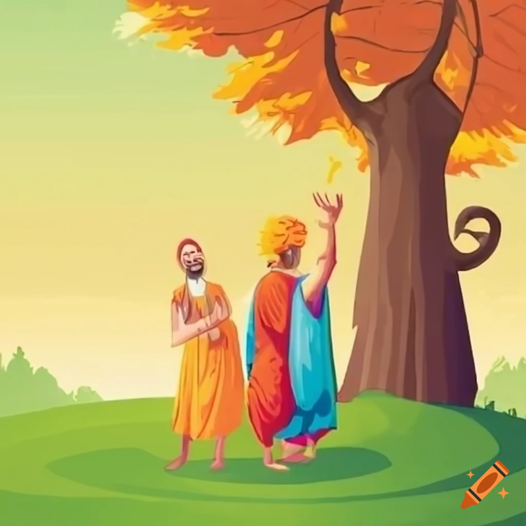 Guru and student having a dialogue under a tree on Craiyon