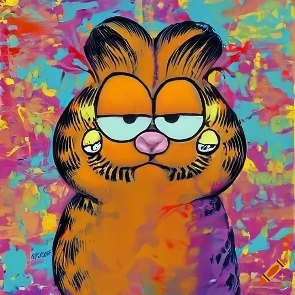 Colorful oil painting of Garfield with a smile on Craiyon
