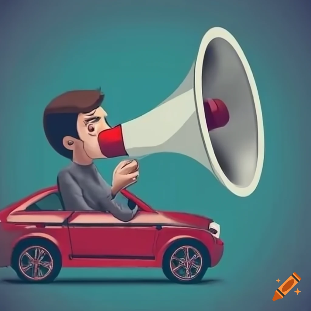 Man driving a car and using a megaphone on Craiyon