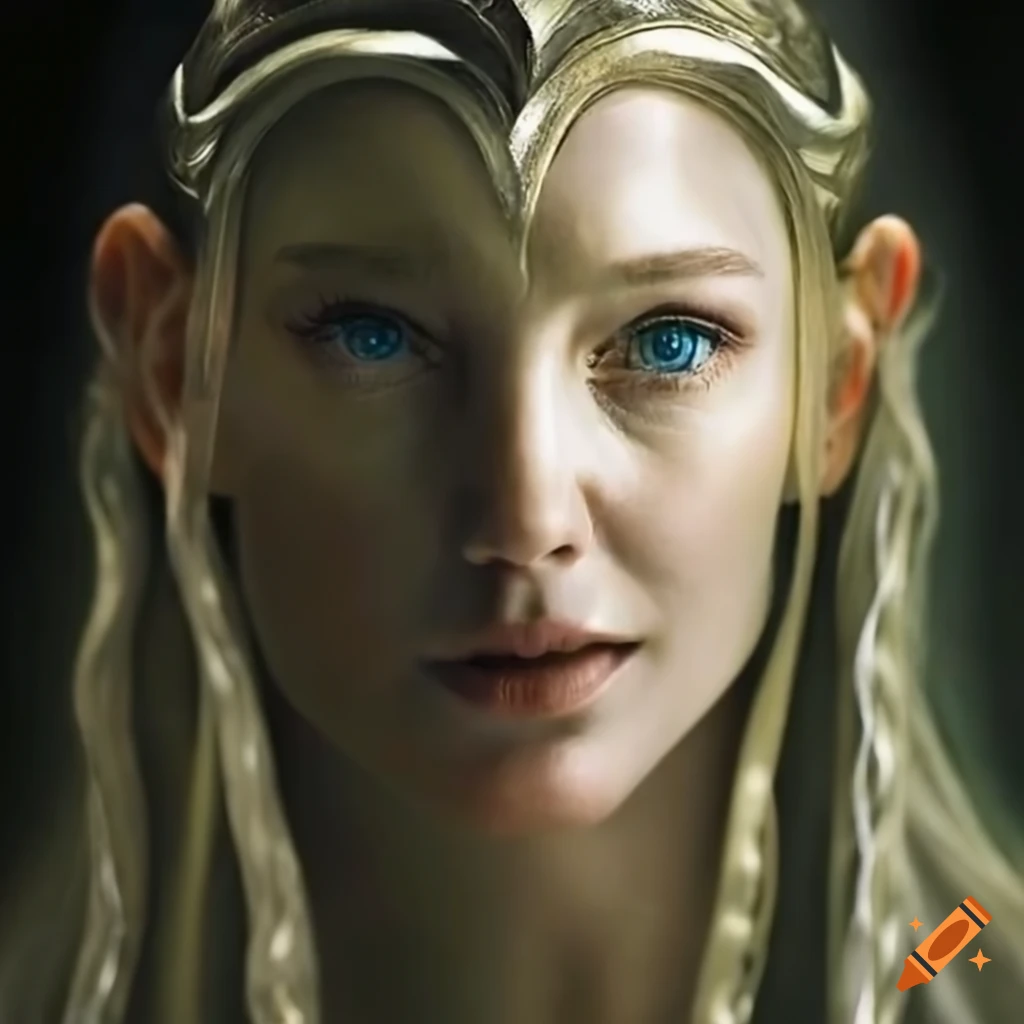 Photorealistic portrait of Galadriel with magic ring on Craiyon