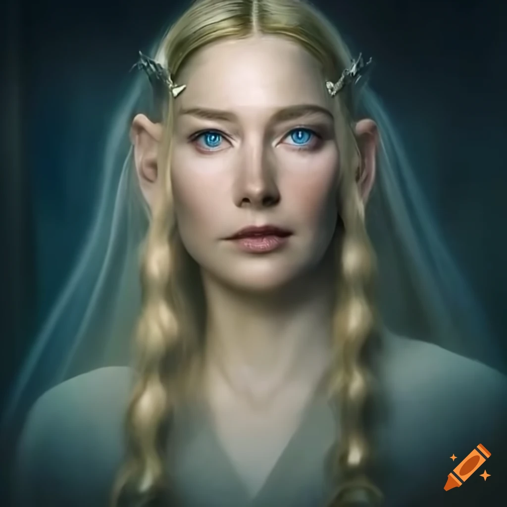 Photorealistic portrait of Galadriel with magic ring on Craiyon