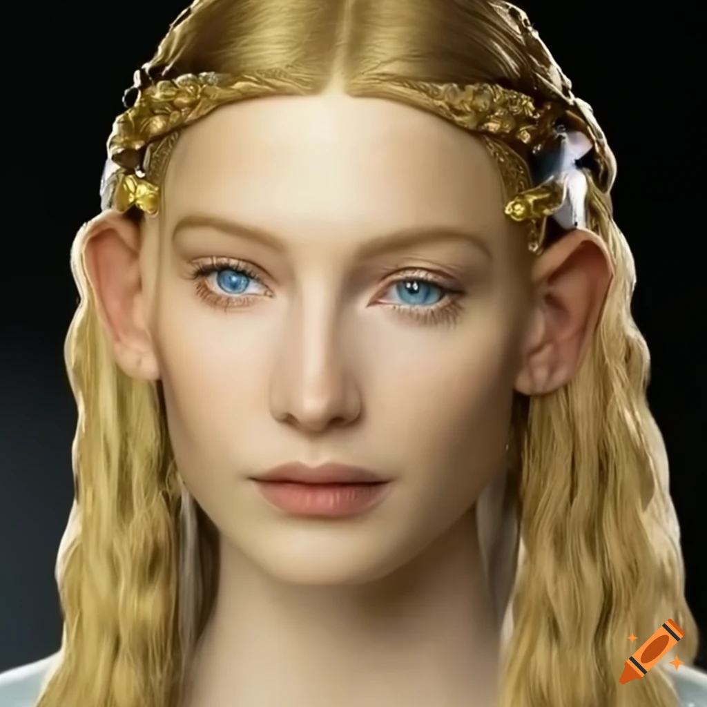 Photorealistic portrait of Galadriel with magic ring on Craiyon