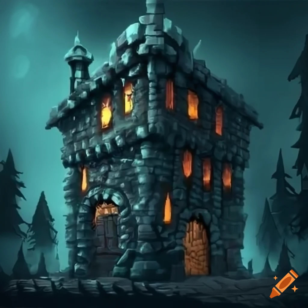 32-bit style dungeon with a solitary tower on Craiyon