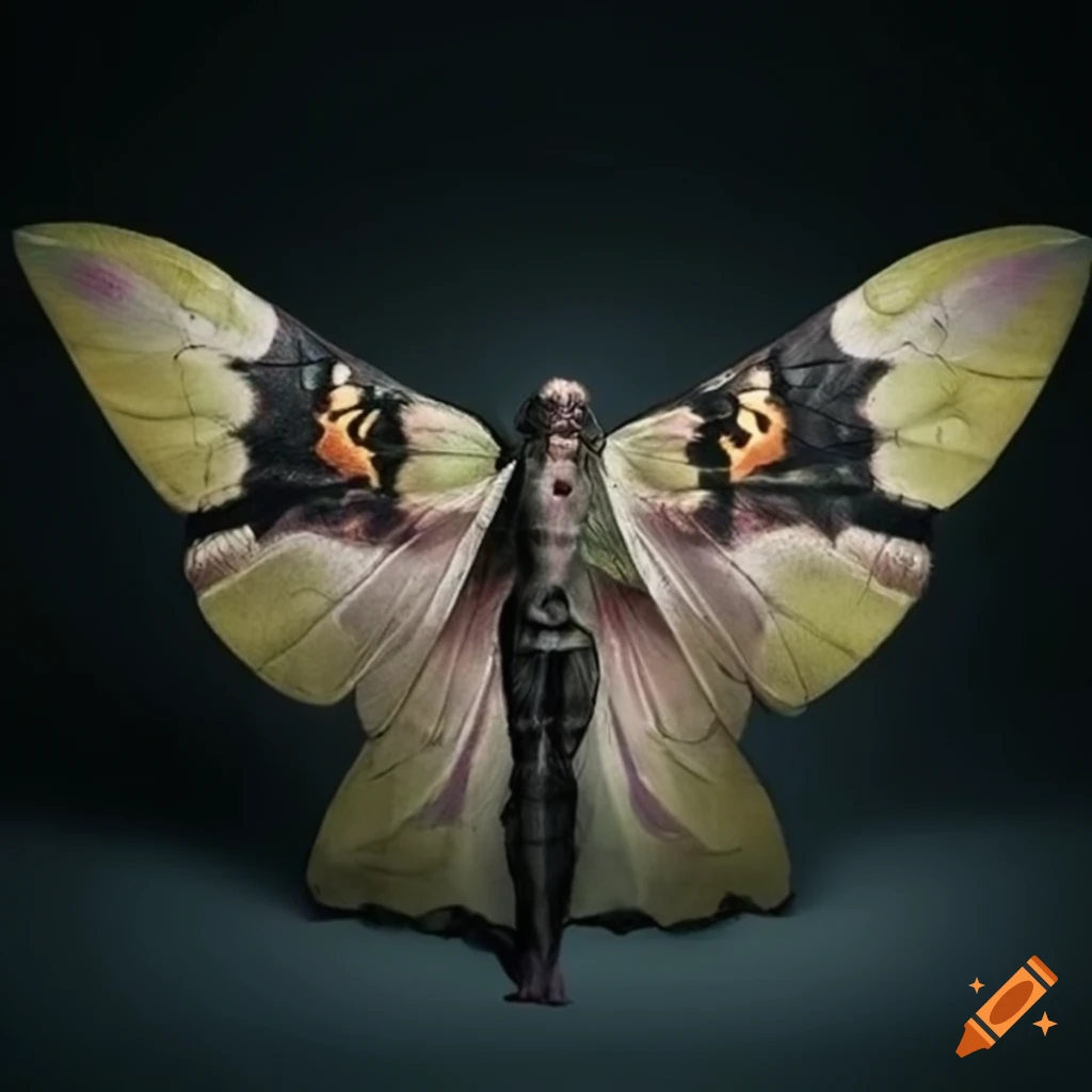 Ethereal artwork of a human with moth-like wings on Craiyon