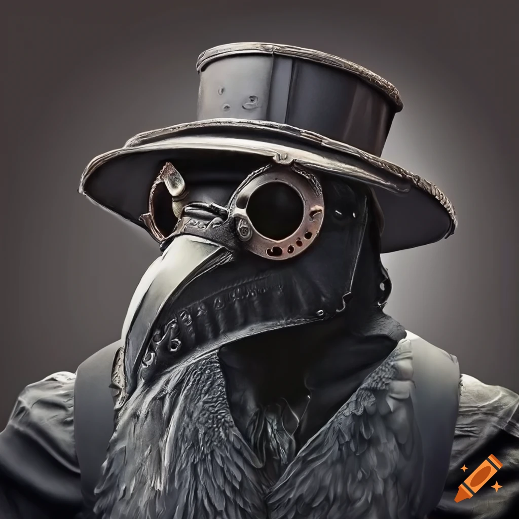 Artwork of a mysterious black raven plague doctor on Craiyon