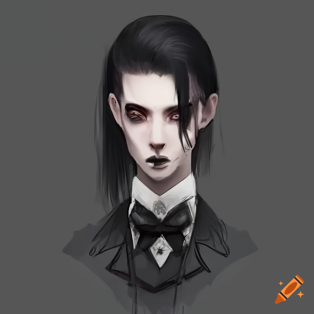Character concept design of a gothic-inspired male with white skin and ...
