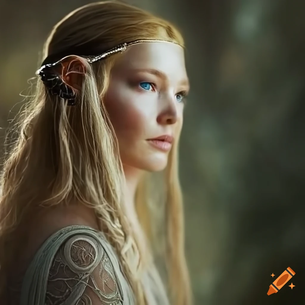 Photorealistic portrait of Galadriel with the magic ring on Craiyon