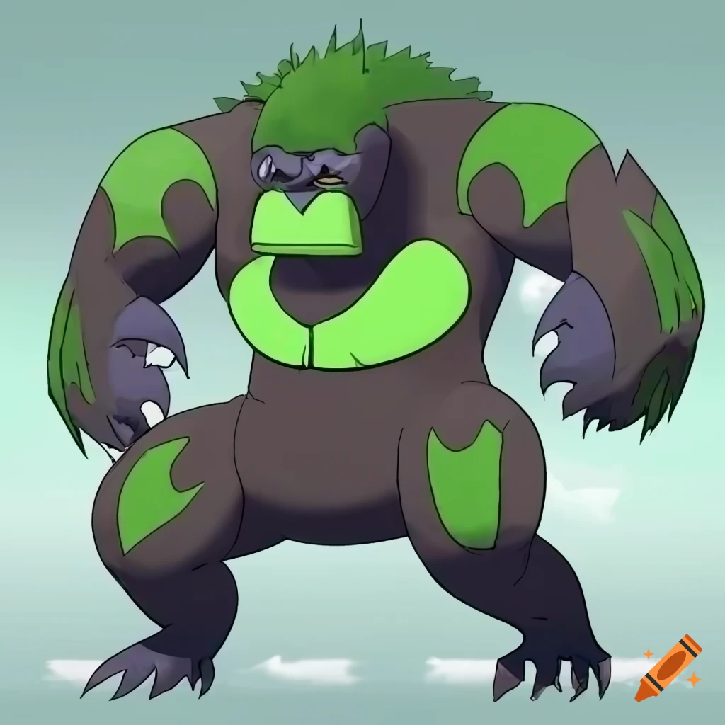 Mighty fakemon gorilla covered in grass on Craiyon