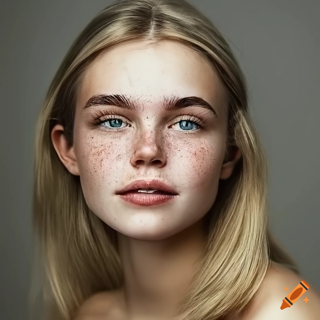 Portrait of a beautiful young woman with freckles on Craiyon
