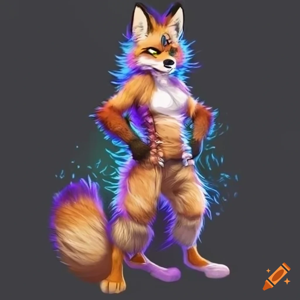 Anthro fox Fursona with unique multicolored fur on Craiyon