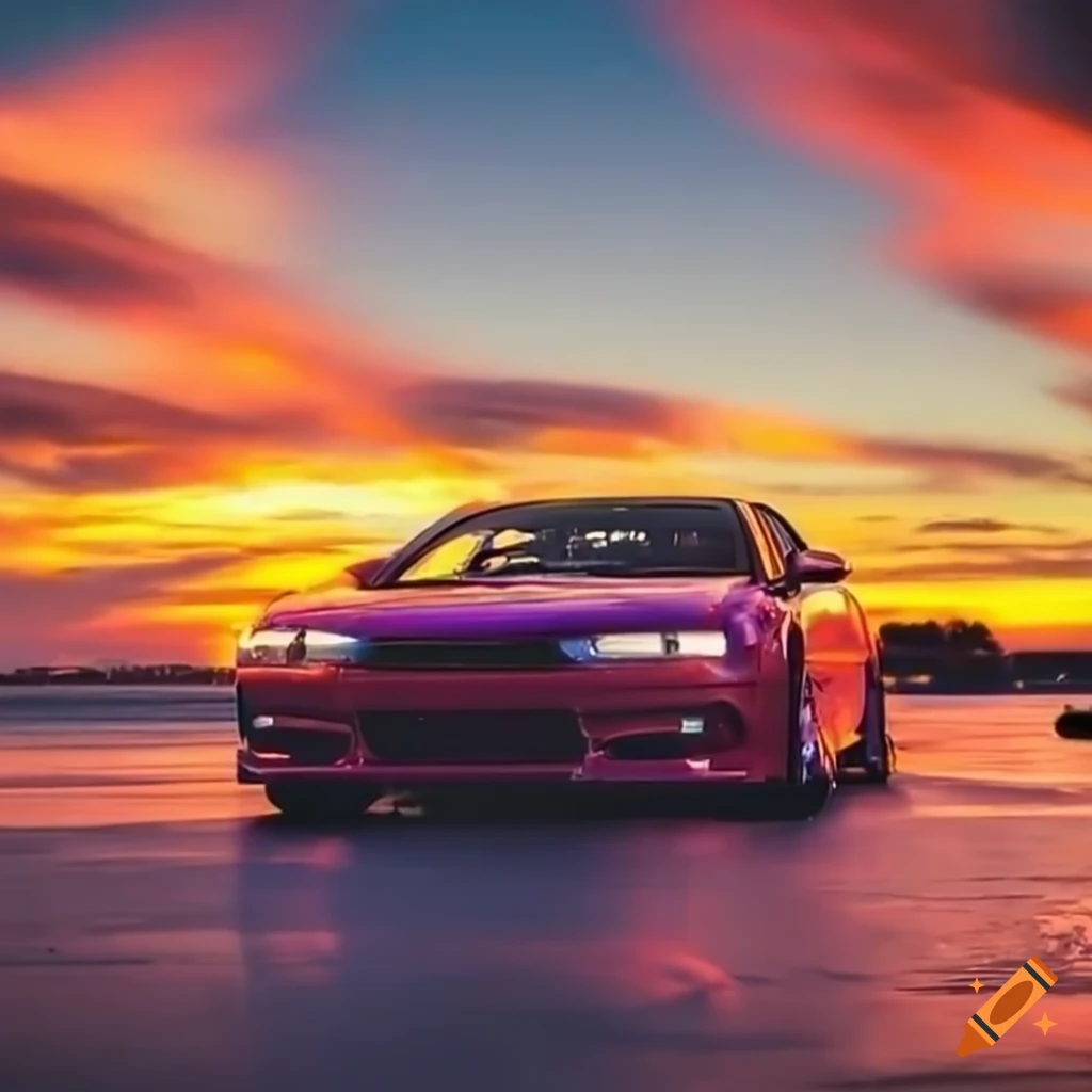 JDM car driving on Florida interstate at sunset on Craiyon