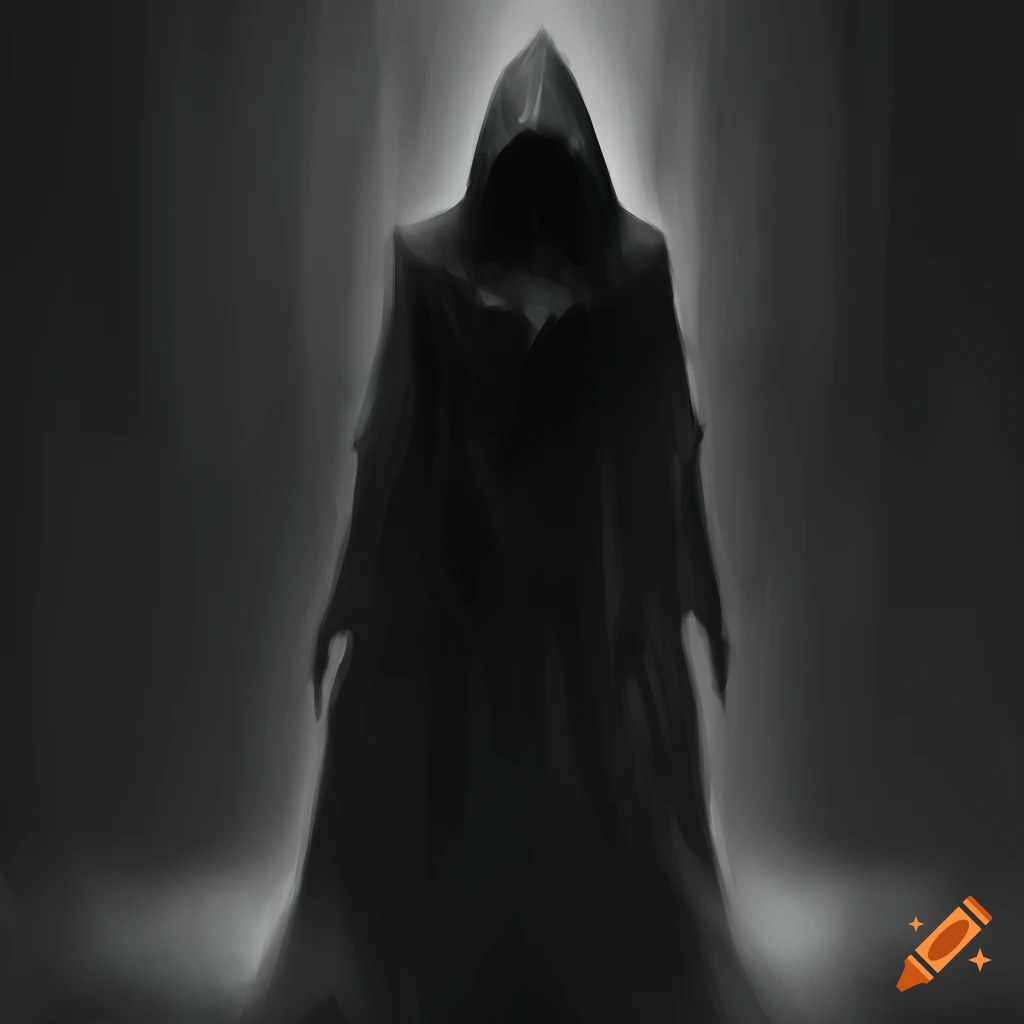 Digital artwork of a menacing shadow figure in a black cloak on Craiyon