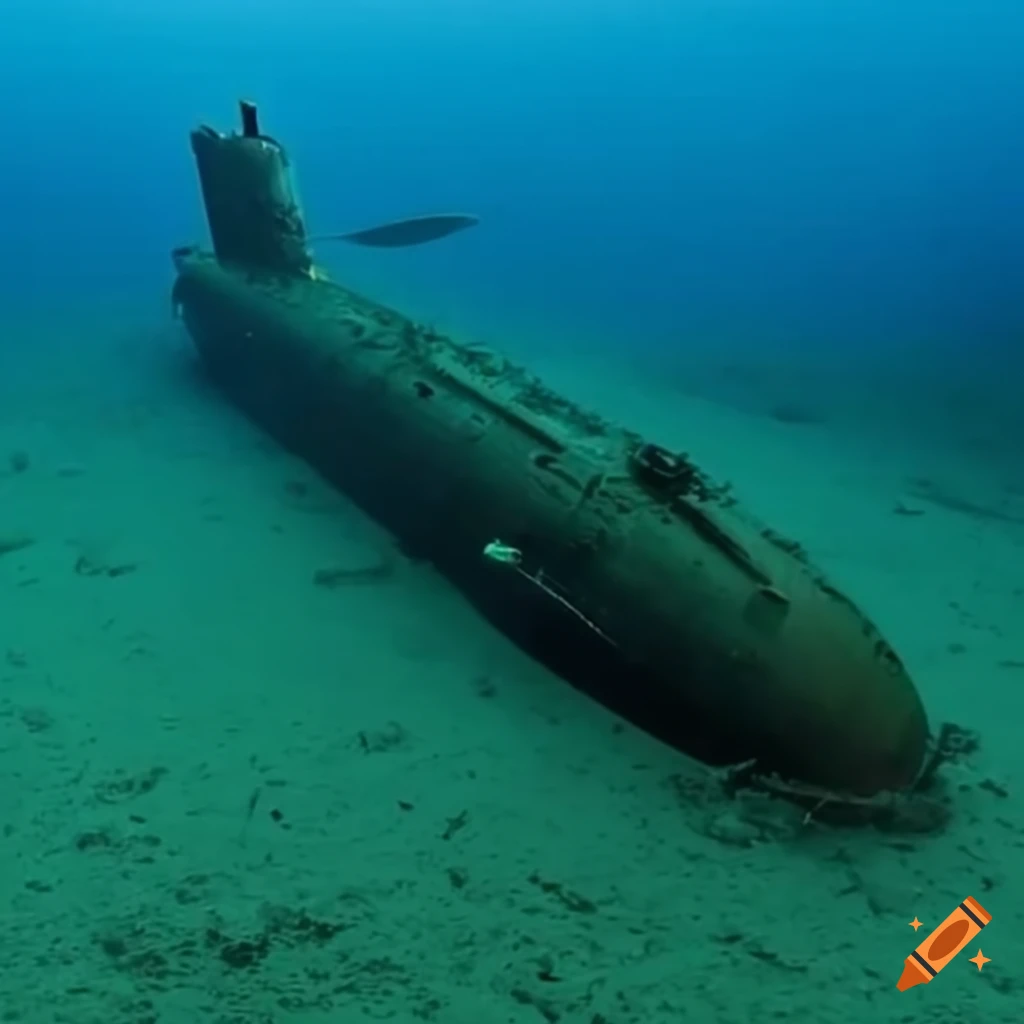 Image of a sunken submarine in the deep ocean on Craiyon